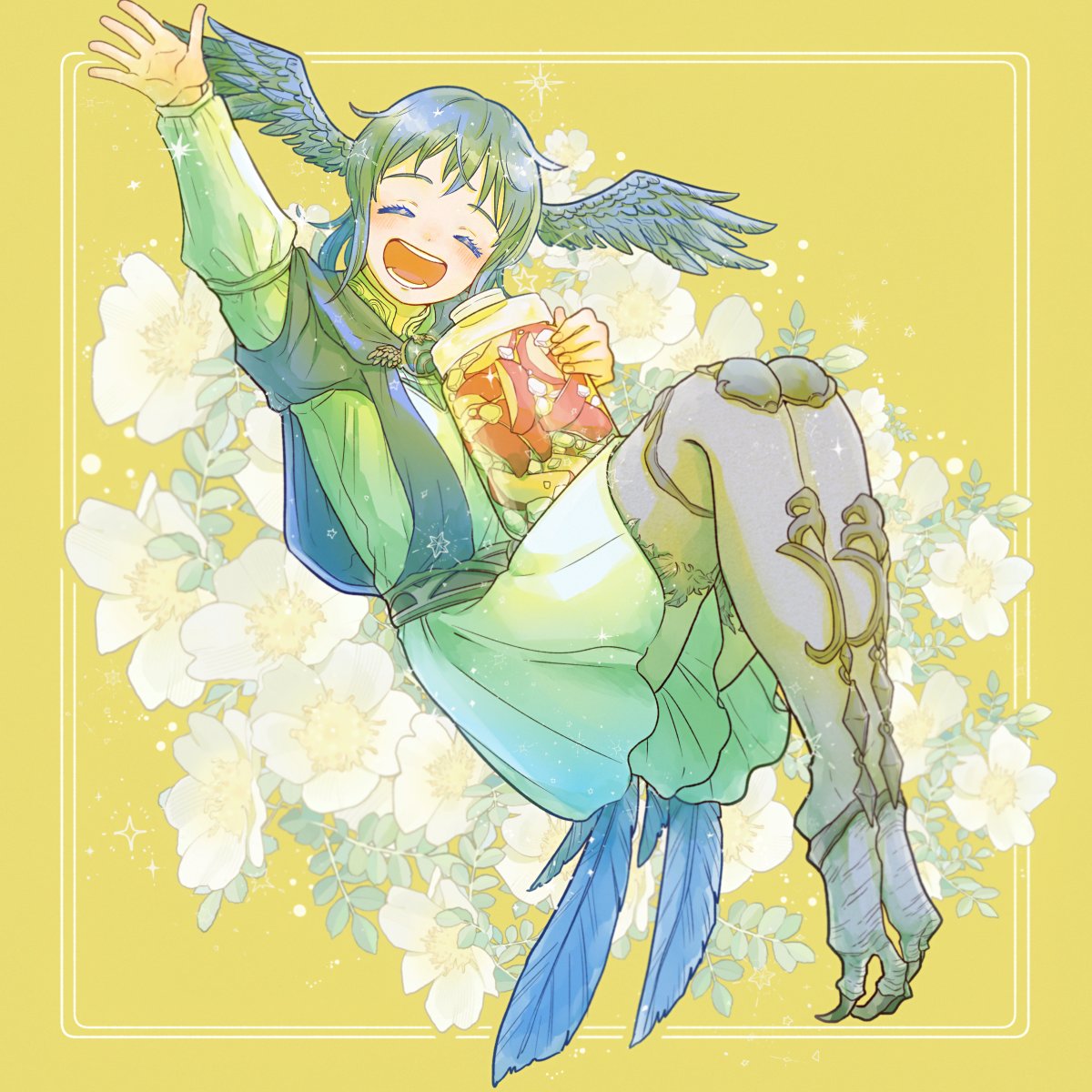 The Big ImageBoard (TBIB) - 1girl ^ ^ arm up belt bird girl bird legs bird tail bird wings blue ...