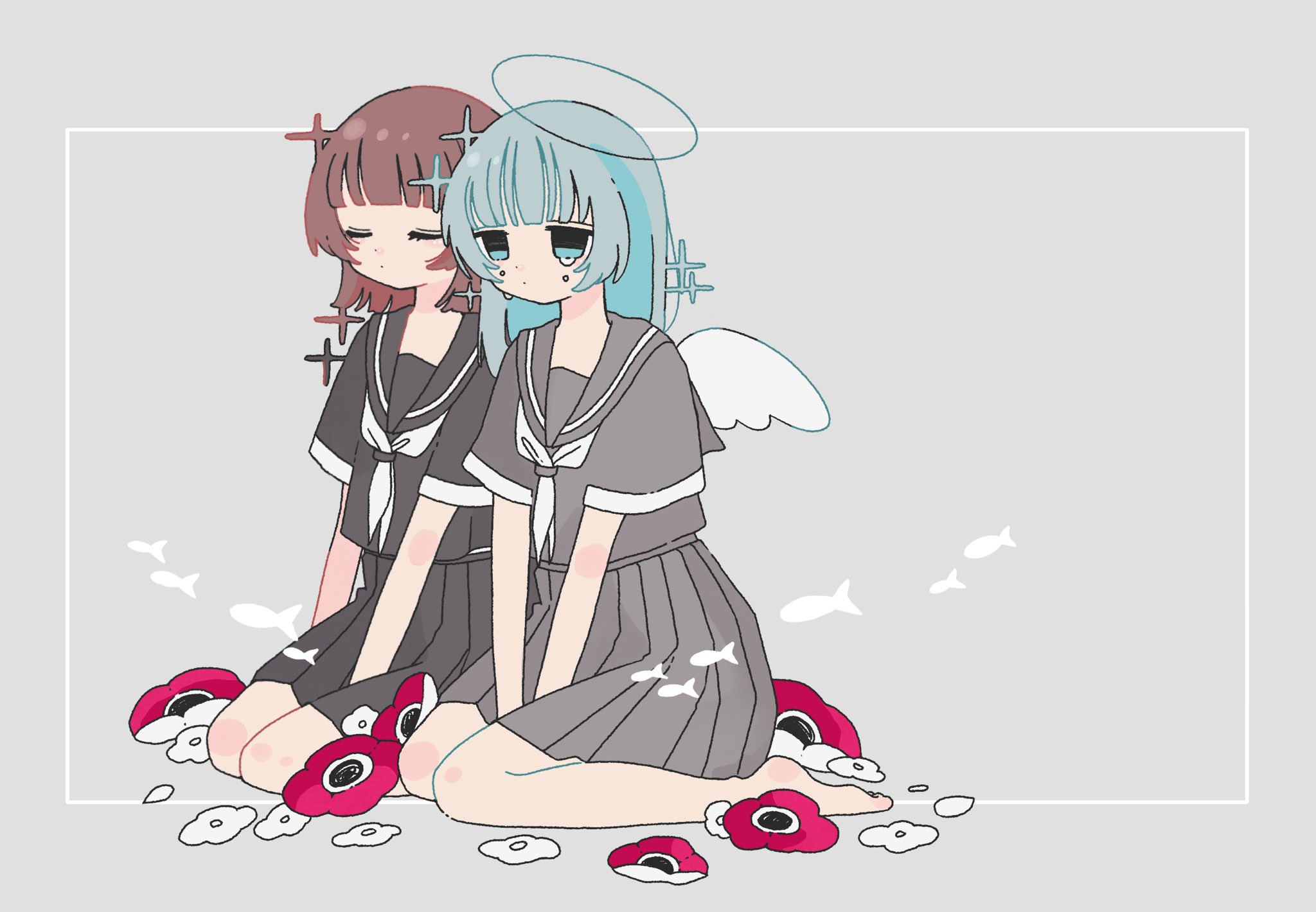 The Big ImageBoard (TBIB) - 2girls anemone (flower) arms between legs ...