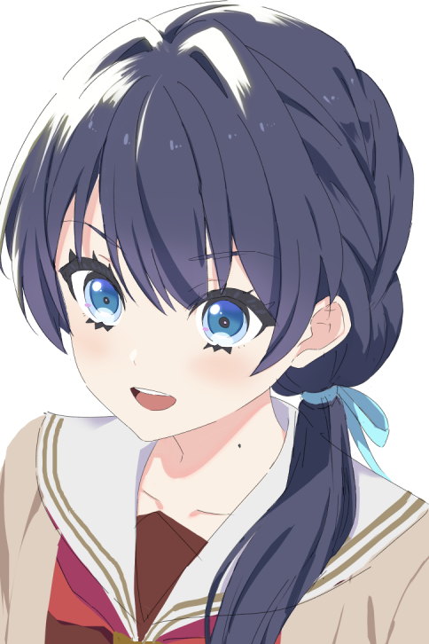 The Big ImageBoard (TBIB) - 1girl :d aiai (okiraku rough nisshi) blue eyes blue hair blue ribbon ...