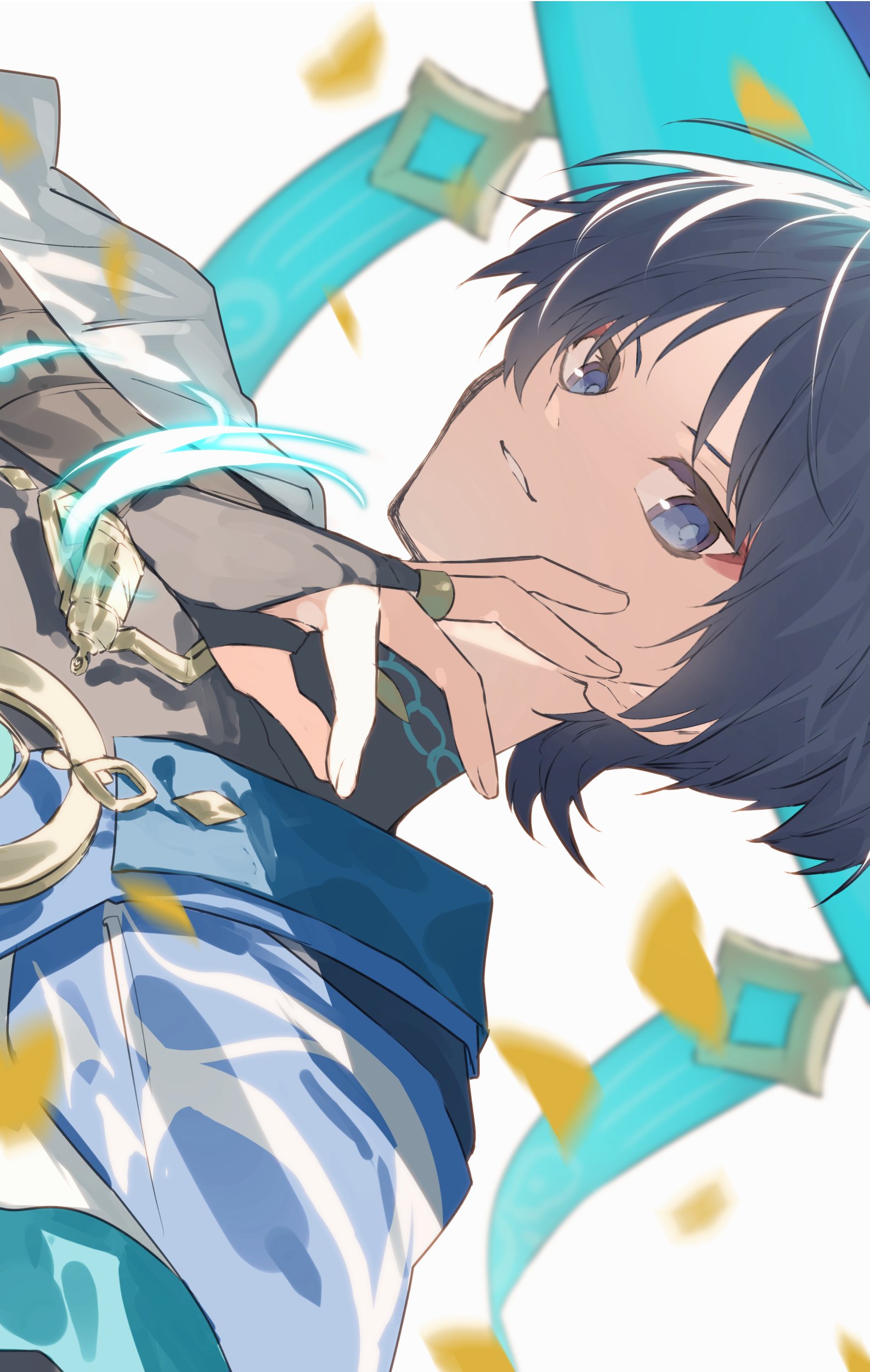 The Big ImageBoard (TBIB) - 1boy absurdres bishounen black gloves blue eyes blue hair fingerless ...