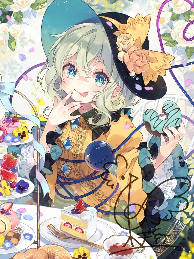 The Big ImageBoard (TBIB) - 1girl :p black hat blue eyes cake ...