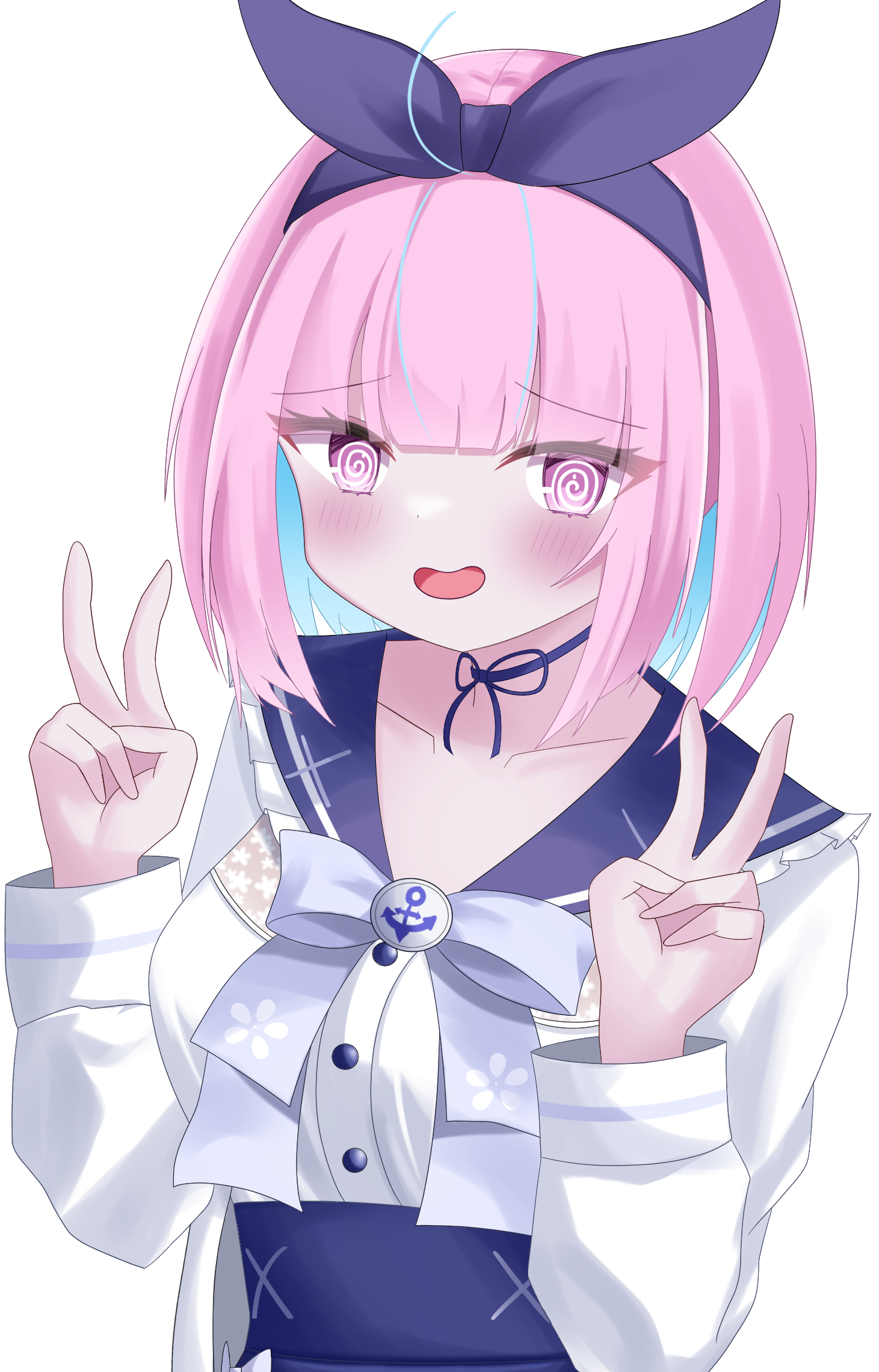 The Big ImageBoard (TBIB) - 1girl @ @ ahoge anchor symbol blue hair bob cut bow choker colored ...