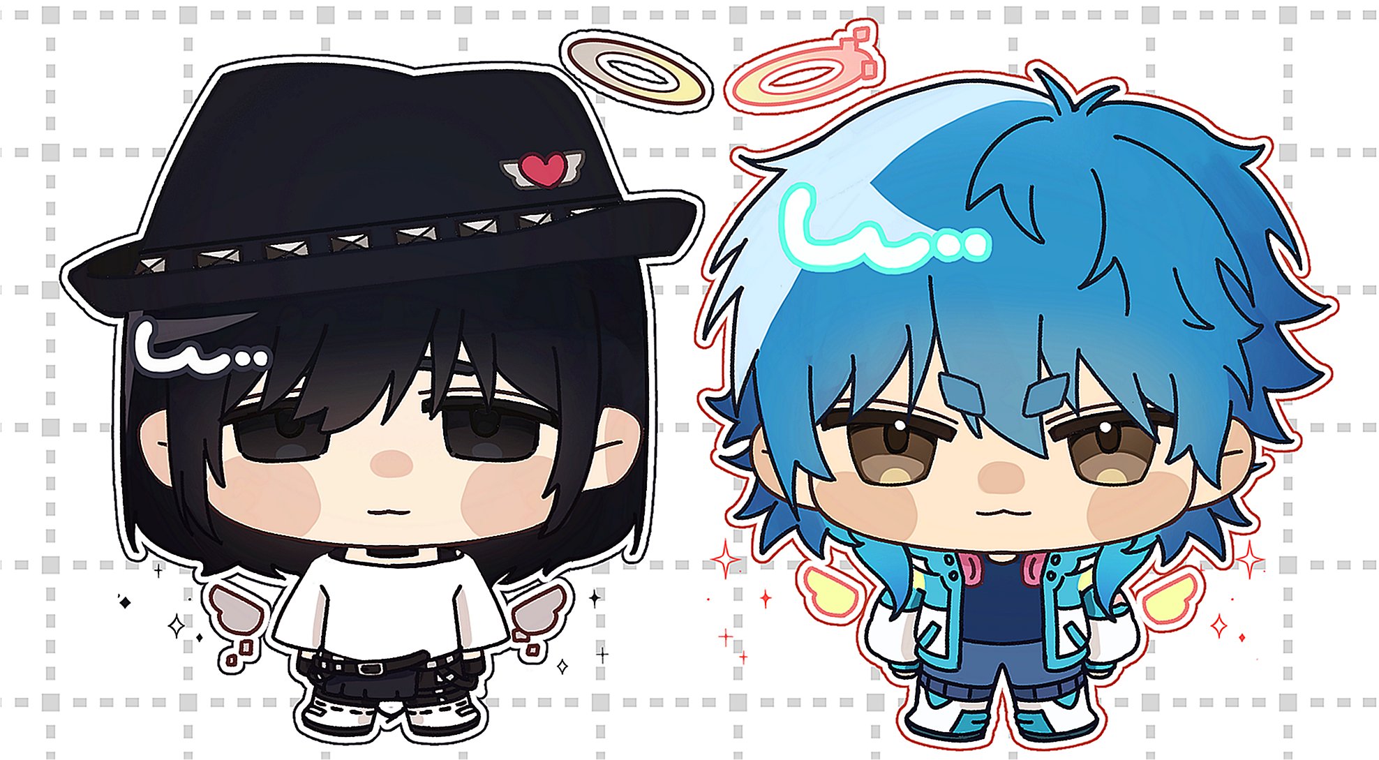 The Big ImageBoard (TBIB) - 2boys black hair blue hair bracelet chibi ...