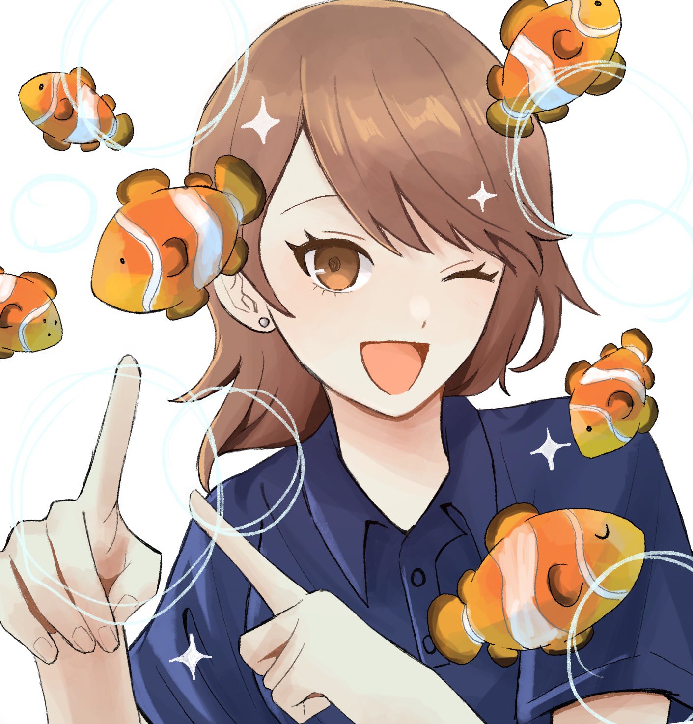 The Big ImageBoard (TBIB) - 1girl blue shirt brown eyes brown hair c ...