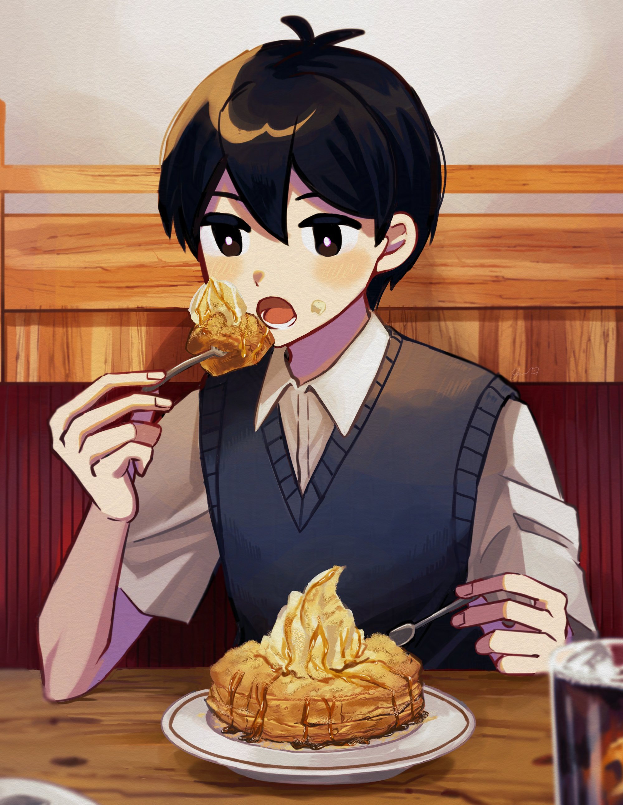 The Big ImageBoard (TBIB) - 1boy absurdres antenna hair black eyes black hair black sweater vest ...