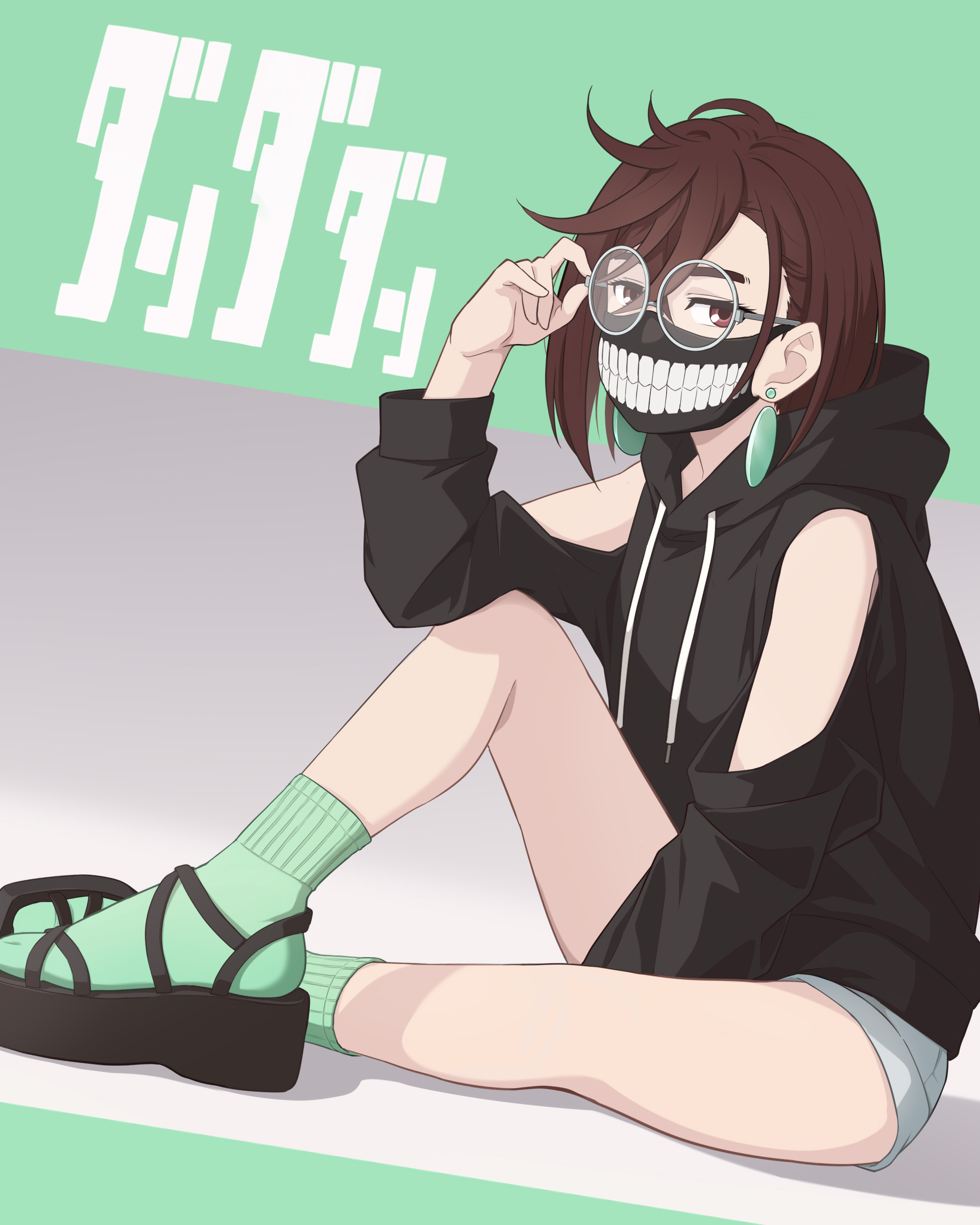 The Big ImageBoard (TBIB) - 1girl absurdres adjusting eyewear alternate costume arm between legs ...