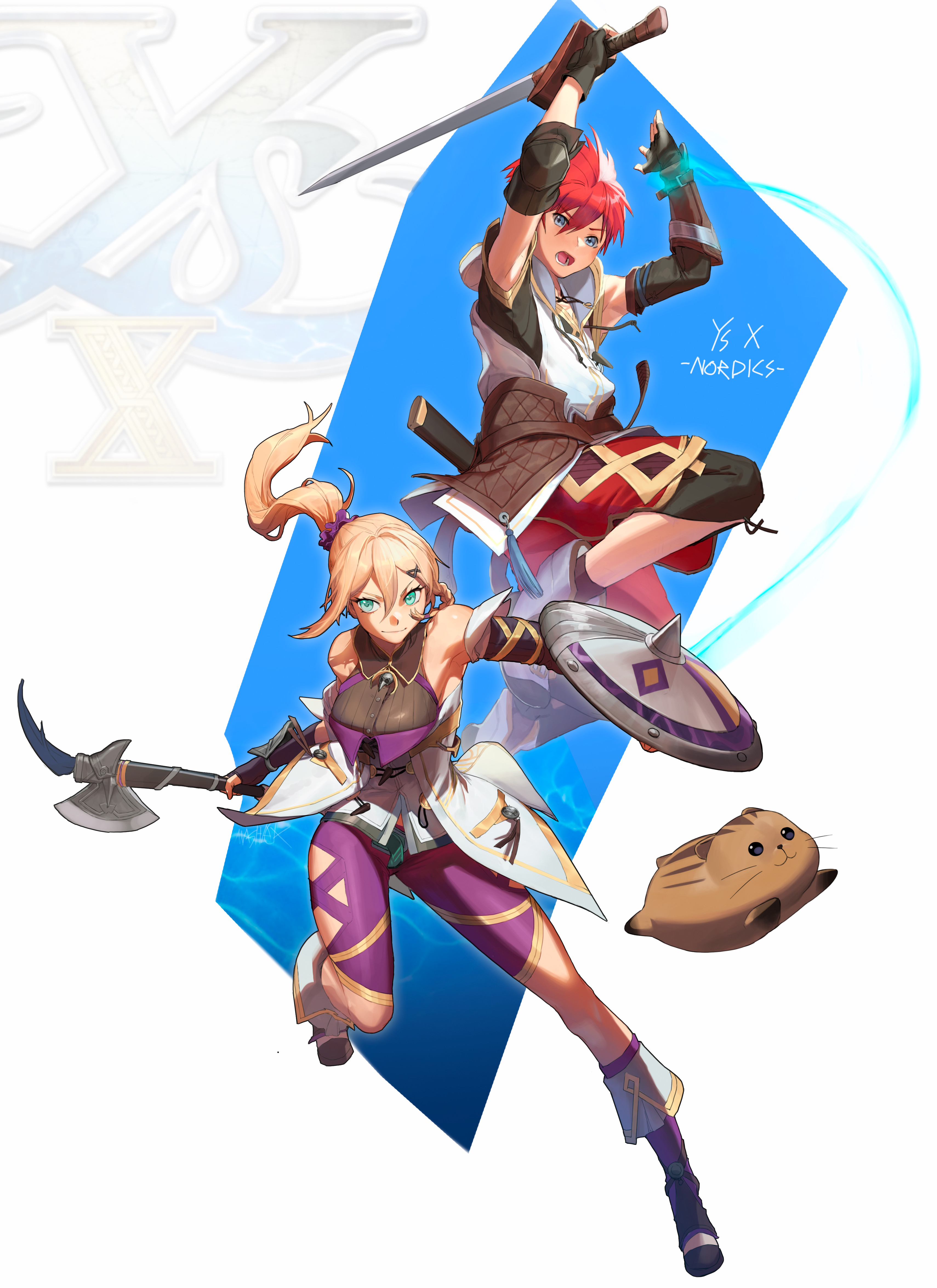 The Big ImageBoard (TBIB) - 1boy 1girl absurdres adol christin aqua eyes axe bare shoulders ...