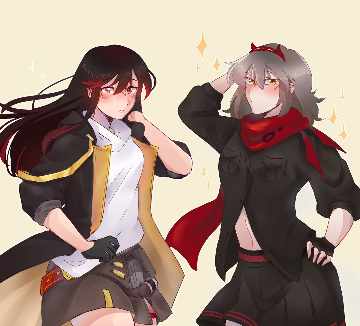 The Big ImageBoard (TBIB) - 2girls black gloves black hair black jacket ...