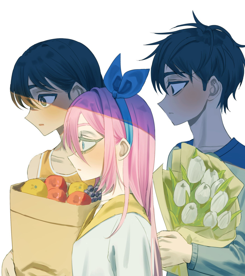 The Big ImageBoard (TBIB) - 1girl 2boys aubrey (faraway) (omori) aubrey (omori) bag blue eyes ...