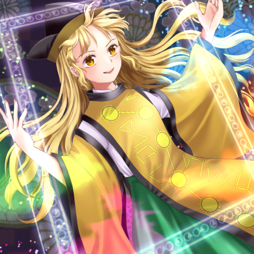 The Big Imageboard Tbib 1girl Arms Up Bangs Black Headwear Blonde