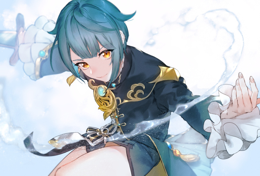 The Big ImageBoard (TBIB) - 1boy bangs blue hair blue shorts closed mouth earrings frilled ...