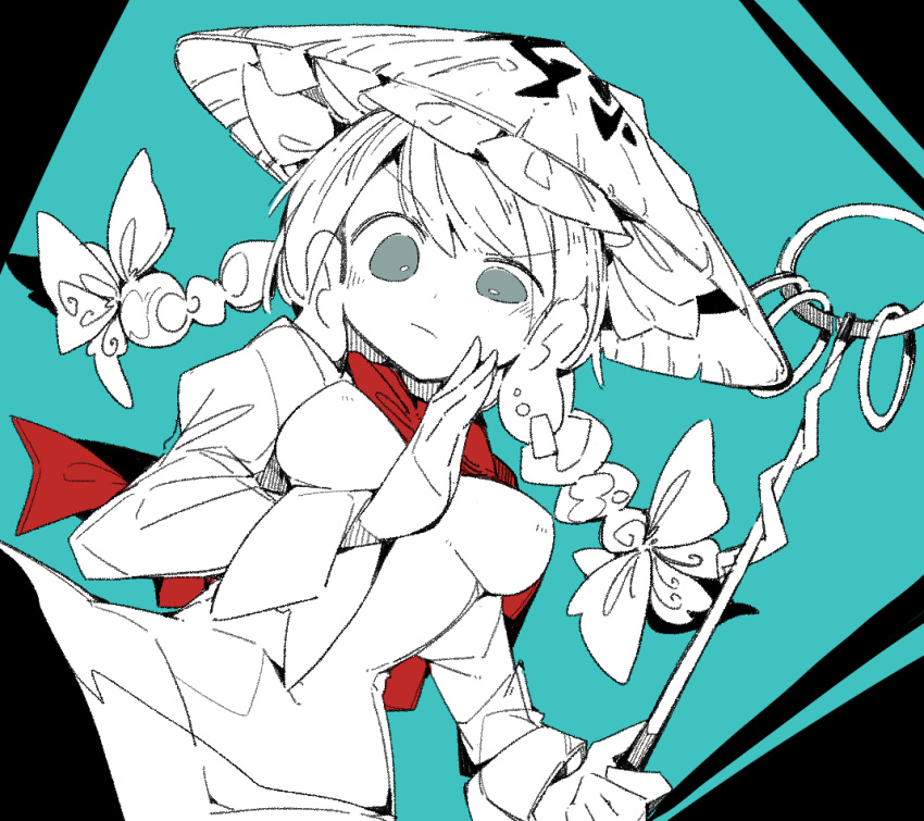 The Big ImageBoard (TBIB) - 1girl ajirogasa aqua background blush braid ...