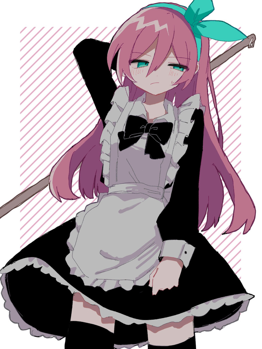 The Big ImageBoard (TBIB) - 1girl apron aqua eyes aqua hairband aubrey (omori) bangs black ...