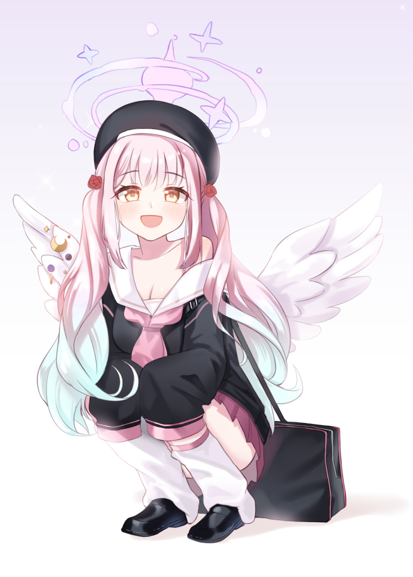 The Big ImageBoard (TBIB) - 1girl anagaume vt angel wings aqua hair bag black bag black footwear ...