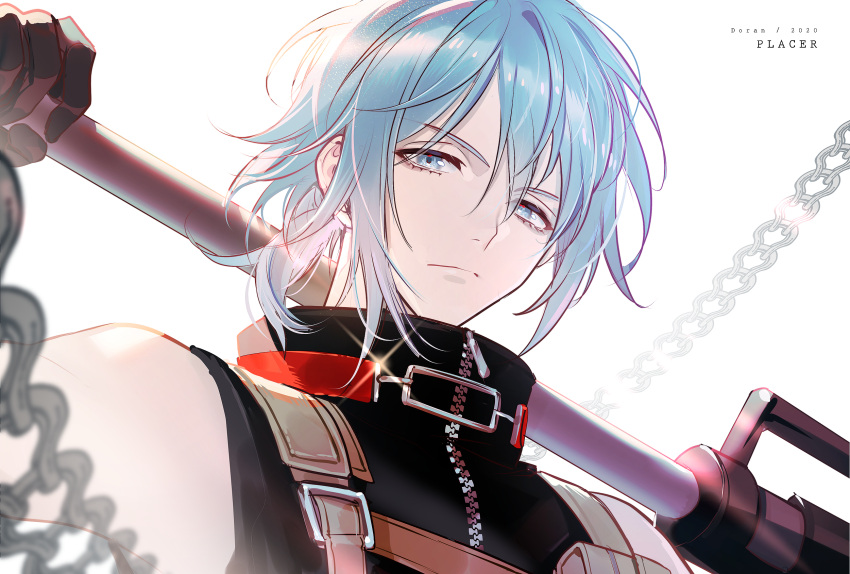 The Big ImageBoard (TBIB) - 1boy bishounen blue eyes blue hair blurry chain chain leash depth of ...