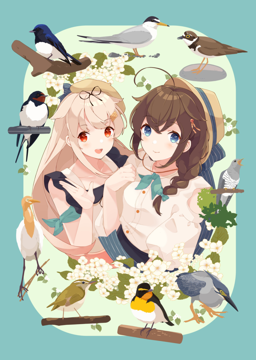 The Big ImageBoard (TBIB) - 2girls ahoge alternate costume barn swallow beret bird black ribbon ...