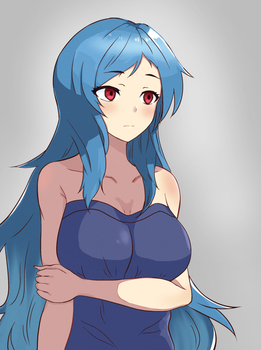 The Big Imageboard Tbib 1girl Absurdres Blue Dress Blue Hair Breasts Dress Enri Louvre