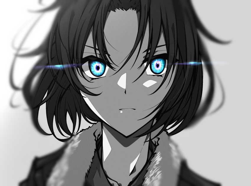 The Big ImageBoard (TBIB) - 1girl bangs blue eyes closed mouth floating hair frown grey ...