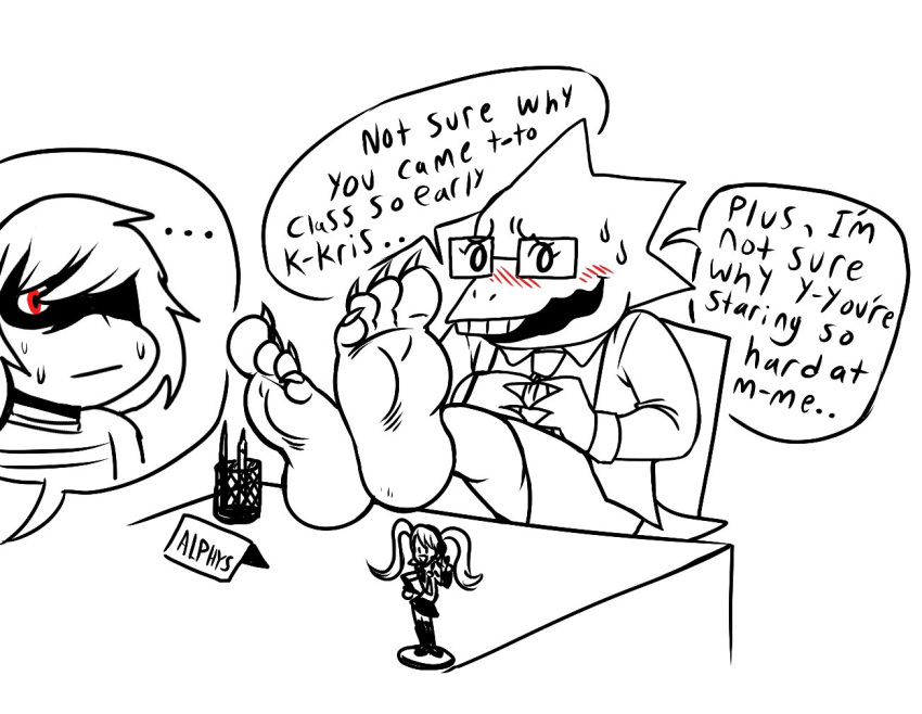 The Big Imageboard Tbib 4 Toes Alphys Anthro Black And White Blarf022 Blush Claws Deltarune