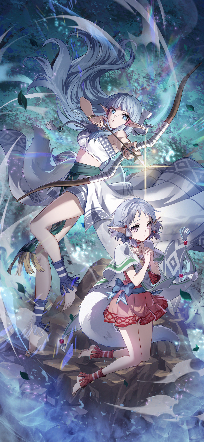 The Big ImageBoard (TBIB) - 2girls absurdres arrow (projectile) barefoot blue eyes blue hair bow ...