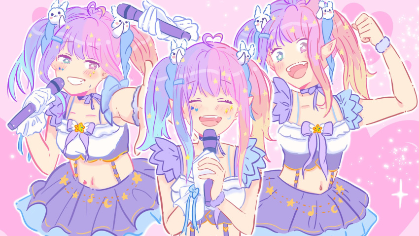 The Big ImageBoard (TBIB) - 1girl :d ahoge bare arms blonde hair blue eyes blue hair blush ...