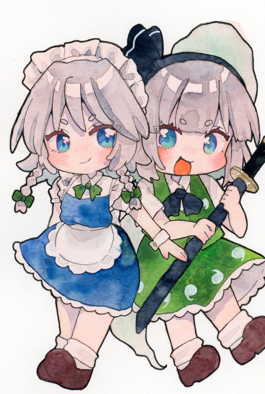 The Big ImageBoard (TBIB) - 2girls apron blue eyes blue skirt bow ...