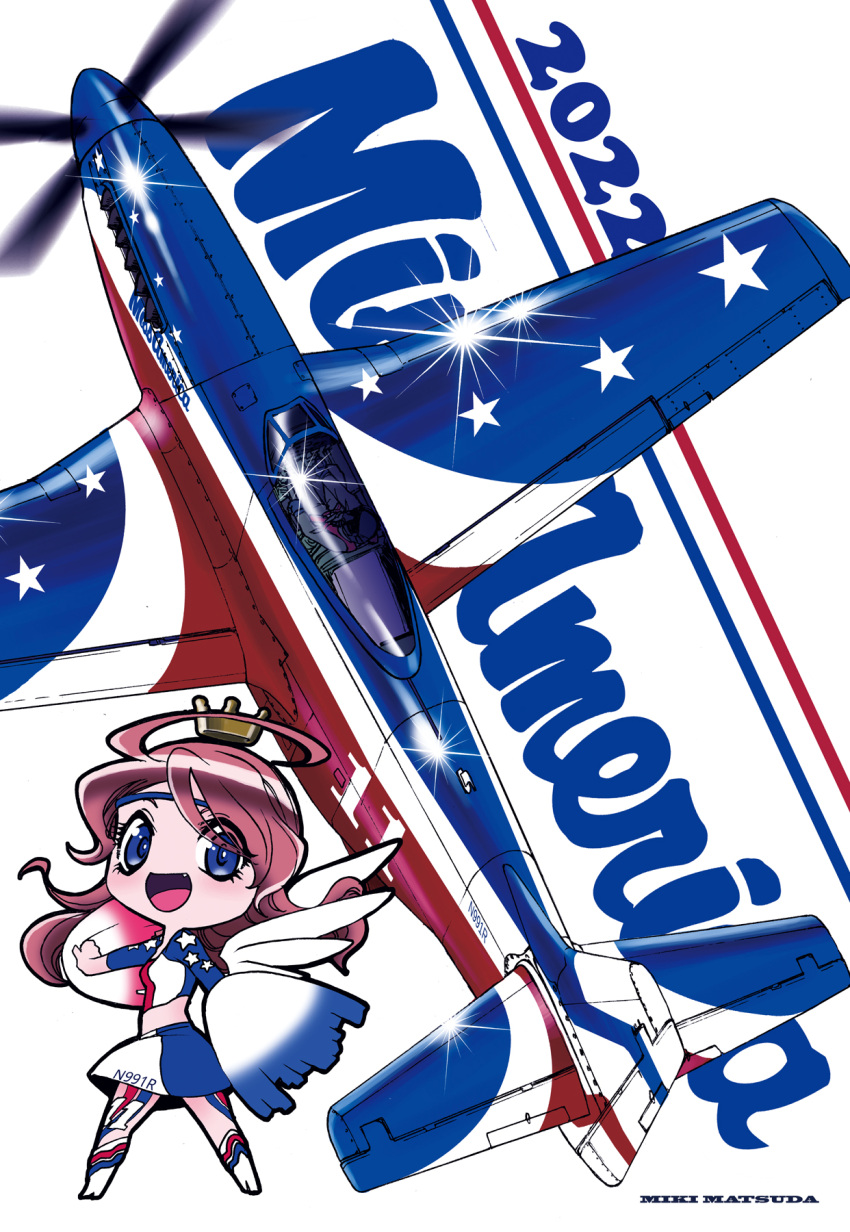 The Big ImageBoard (TBIB) - 1girl 2022 ahoge aircraft airplane american flag american flag print ...