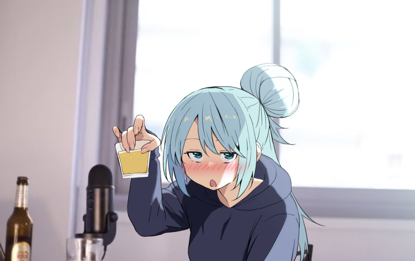 The Big ImageBoard (TBIB) - 1girl 2channel :o alcohol aqua (konosuba) aqua eyes aqua hair bad id ...