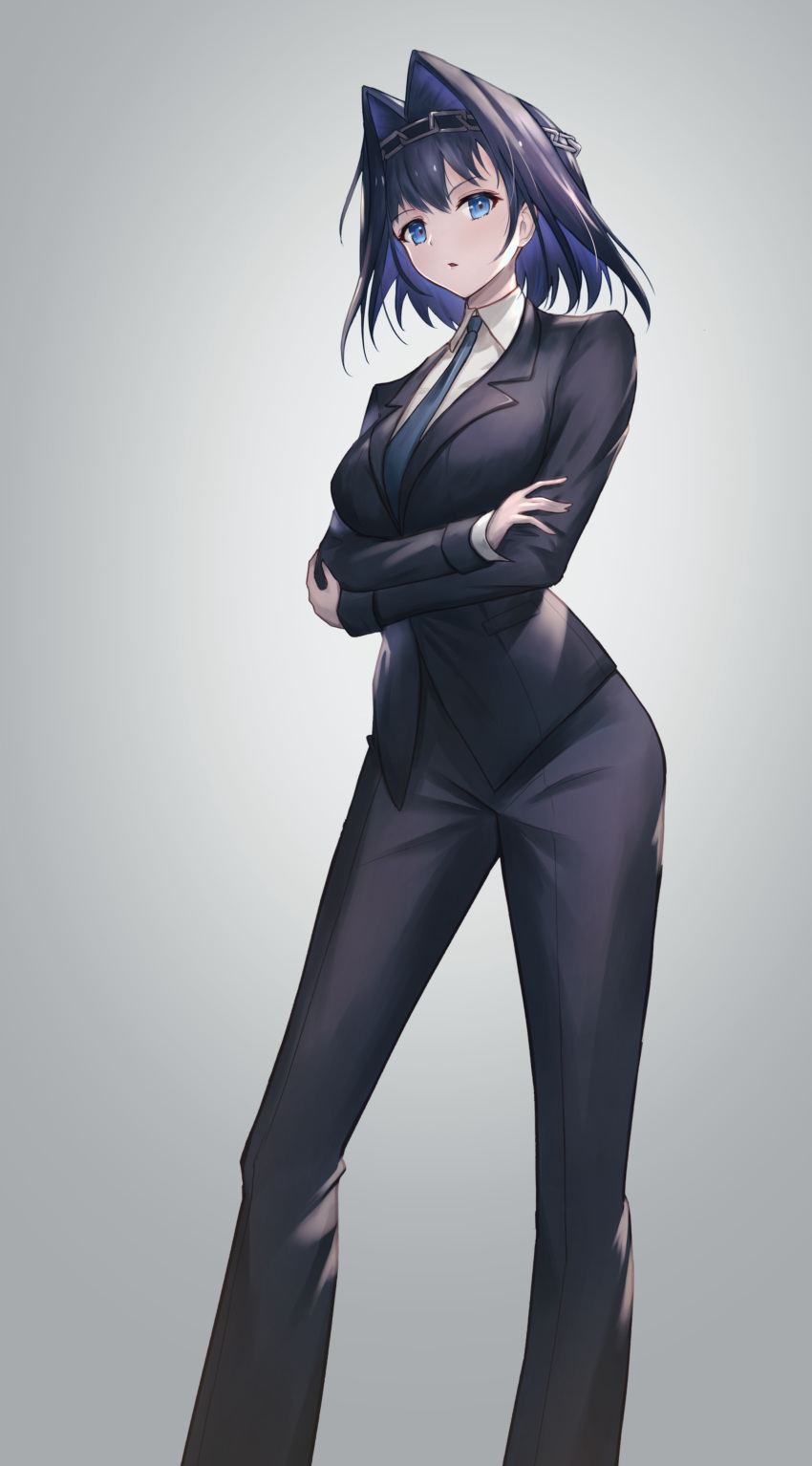 The Big ImageBoard (TBIB) - 1girl absurdres bangs black suit blue eyes collared shirt crossed ...