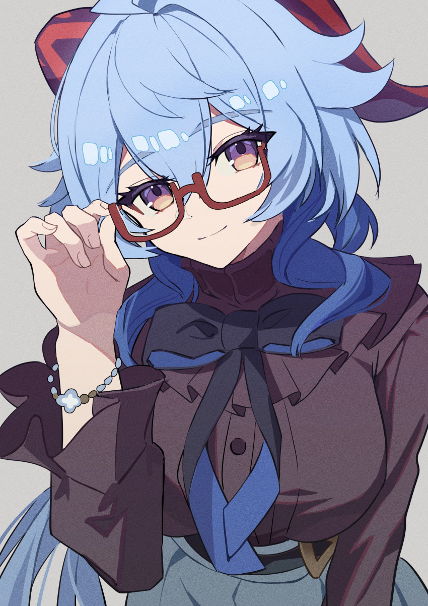 The Big ImageBoard (TBIB) - 1girl absurdres adjusting eyewear ahoge bangs black bow black shirt ...