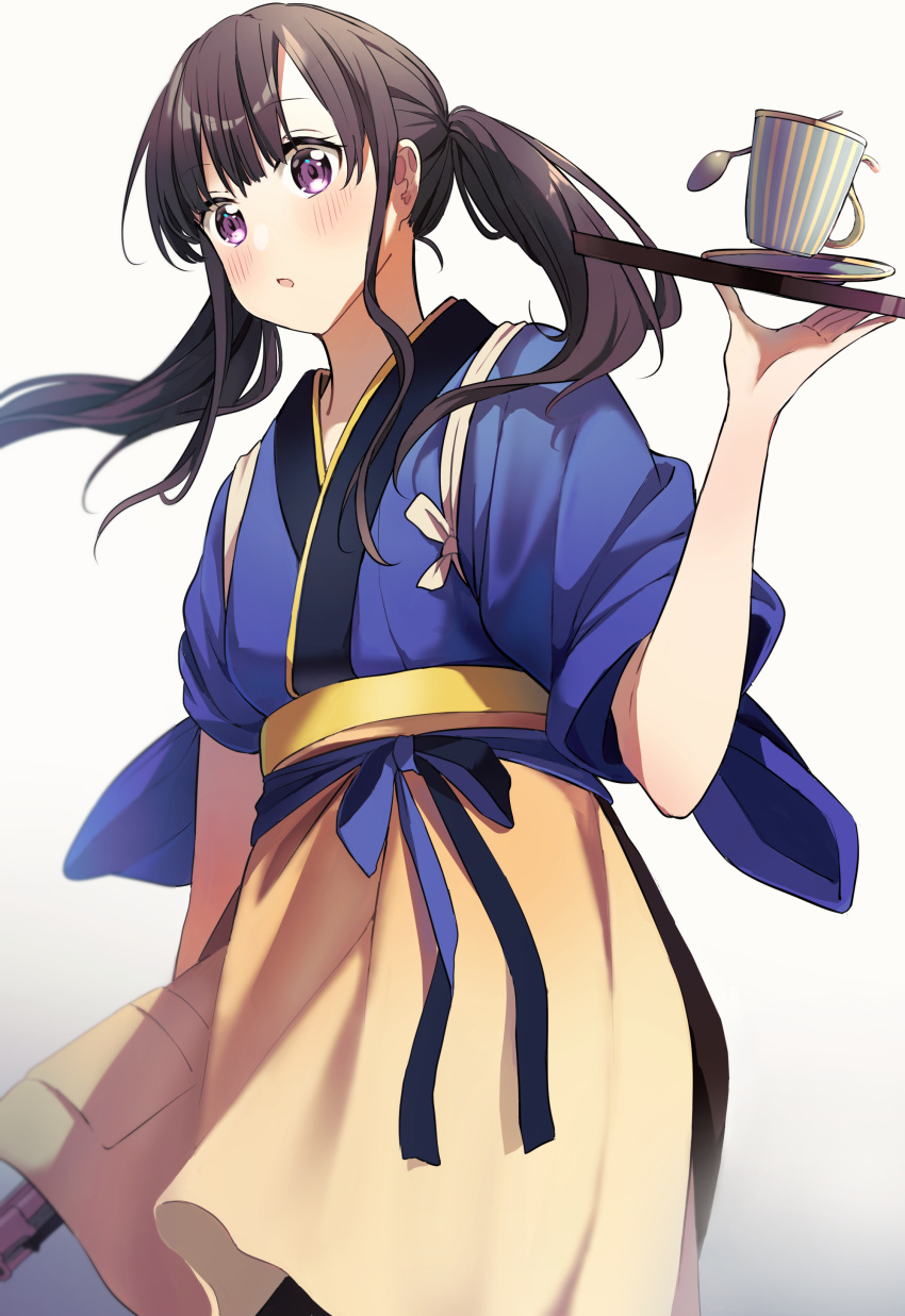 The Big ImageBoard (TBIB) - 1girl absurdres apron bangs black hair black skirt blue kimono blush ...