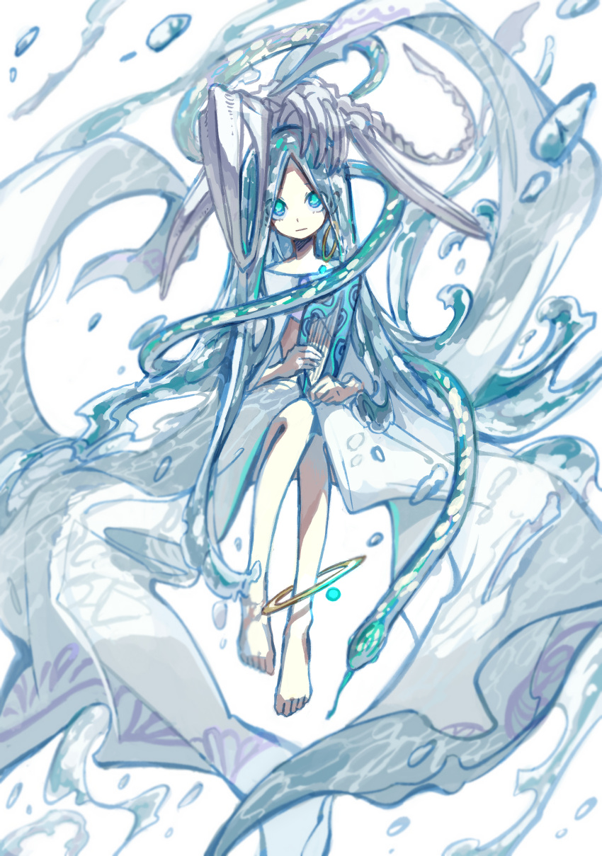 The Big ImageBoard (TBIB) - 1girl absurdres anklet aqua eyes aqua hair bangs bare legs barefoot ...