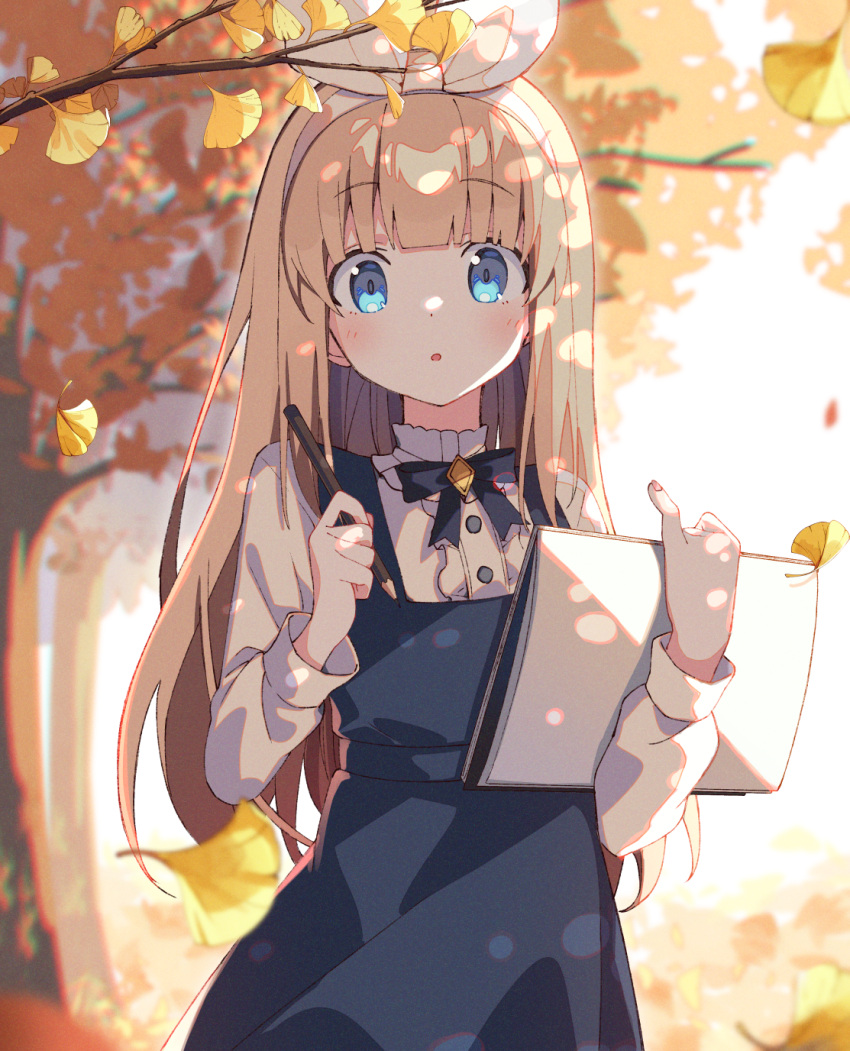The Big ImageBoard (TBIB) - 1girl autumn bangs blonde hair blue bow blue bowtie blue dress blue ...