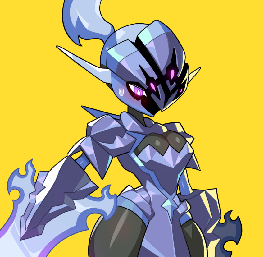 The Big ImageBoard (TBIB) - 1girl arm blade armor black skin blue fire ...