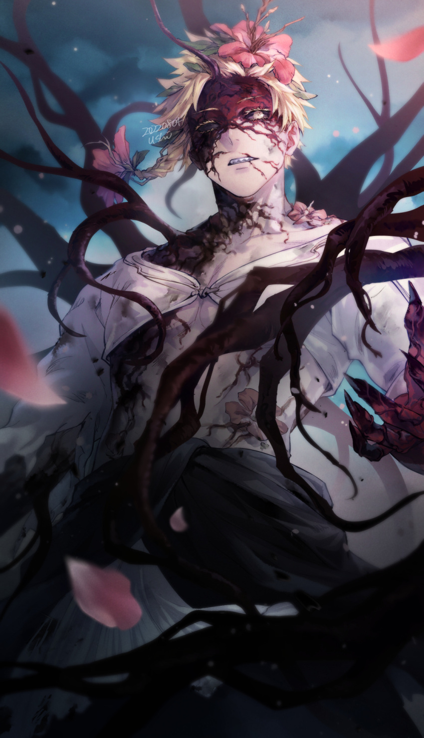 The Big ImageBoard (TBIB) - 1boy arborification aza choubei bangs black sclera blonde hair ...