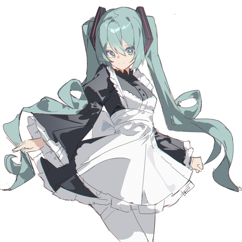 The Big ImageBoard (TBIB) - 1girl absurdres alternate costume apron aqua eyes aqua hair black ...