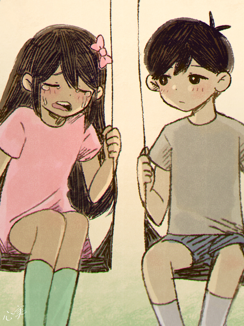 The Big ImageBoard (TBIB) - 1boy 1girl aged down antenna hair aubrey (faraway) (omori) aubrey ...