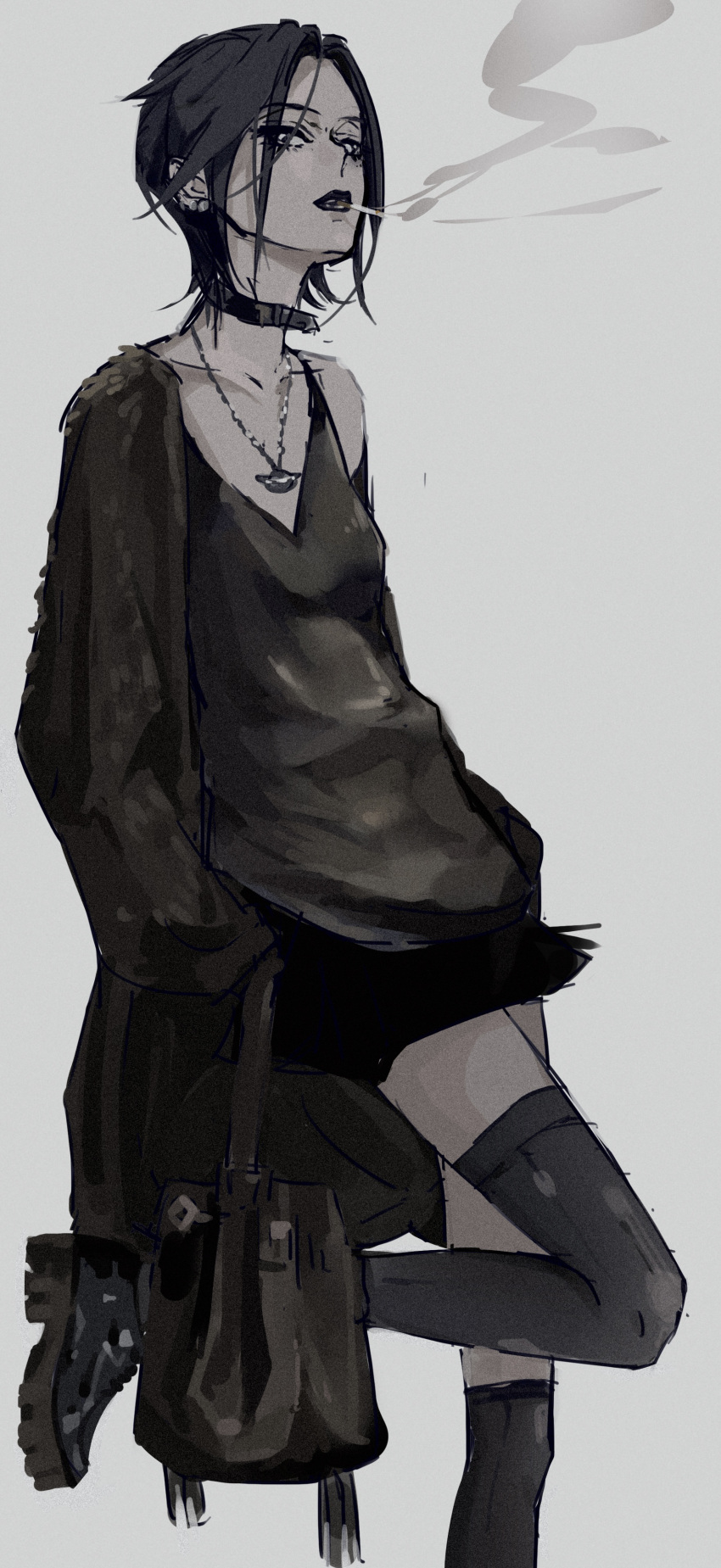 The Big ImageBoard (TBIB) - 1girl absurdres bare shoulders black choker black footwear black ...