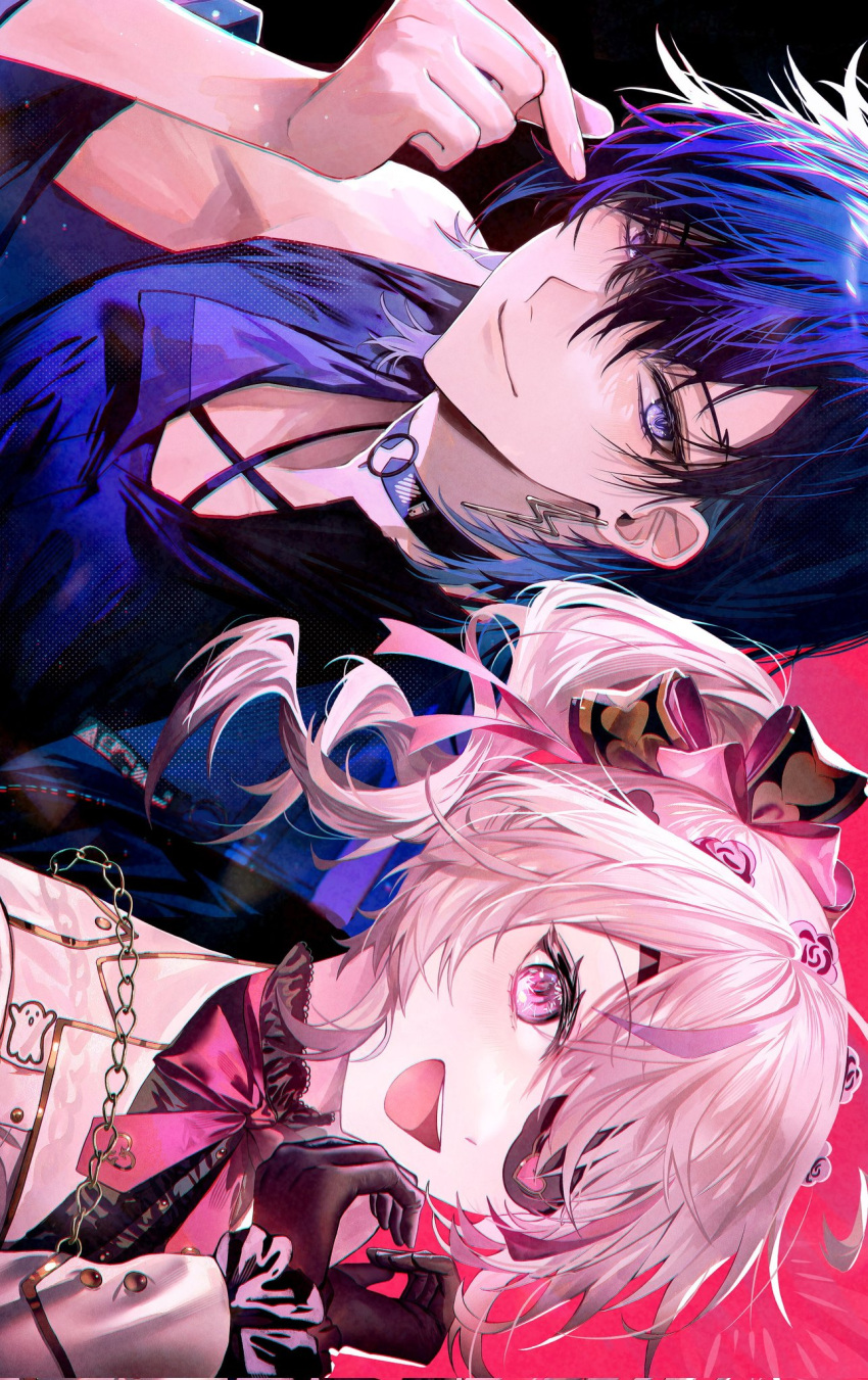 The Big ImageBoard (TBIB) - 1boy 1girl bangs bare shoulders black choker black gloves blue eyes ...