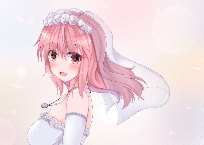 The Big ImageBoard (TBIB) - 1girl :d bangs breasts bridal gauntlets bridal veil bride dress ...