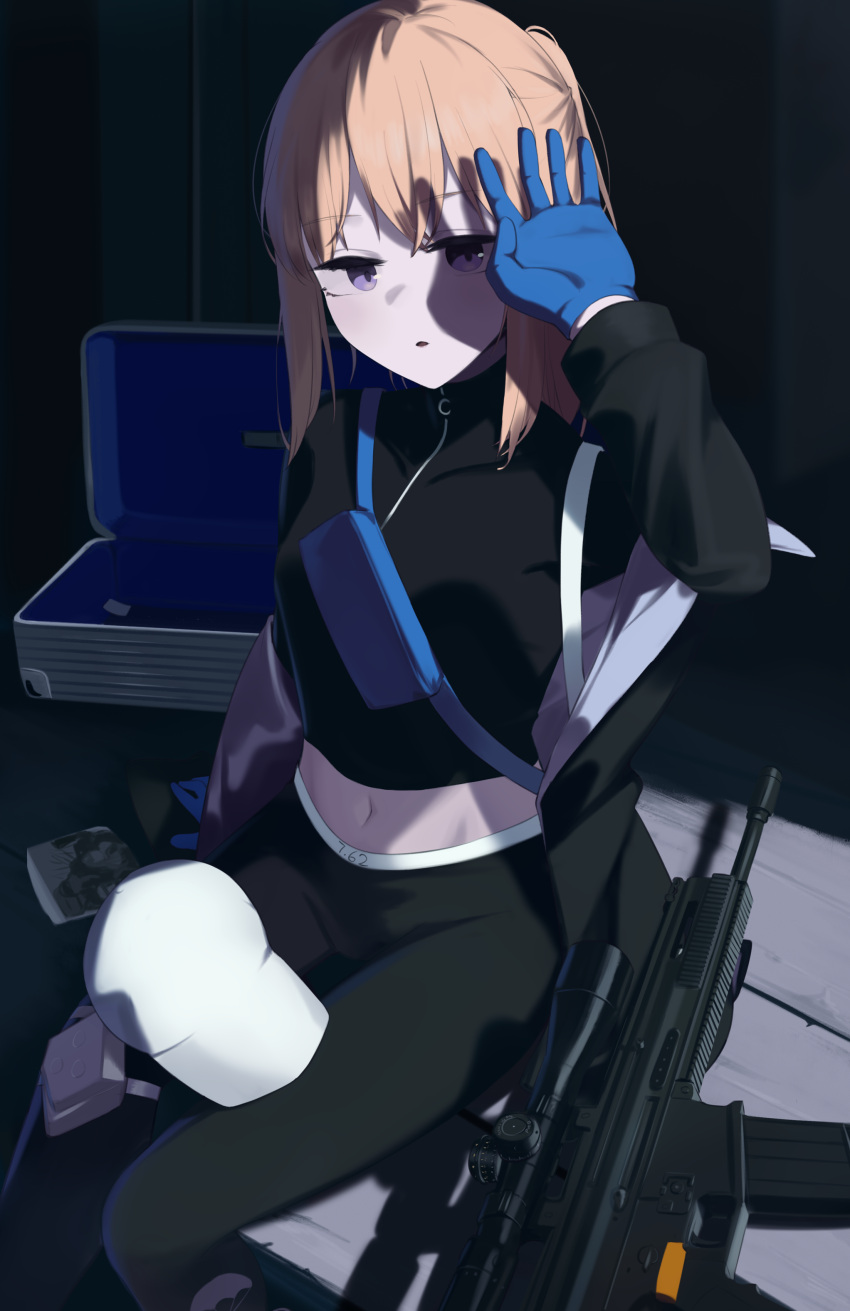 The Big ImageBoard (TBIB) - 1girl :o absurdres arm support arm up assault rifle bangs baseball ...