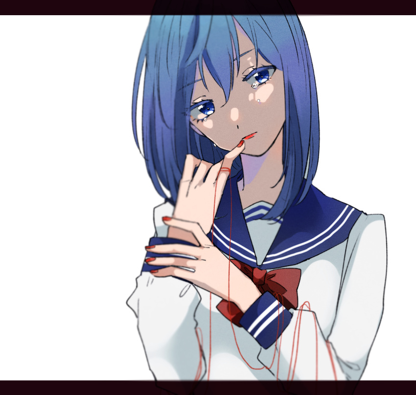 The Big ImageBoard (TBIB) - 1girl blue eyes blue hair blurry bow crying ...