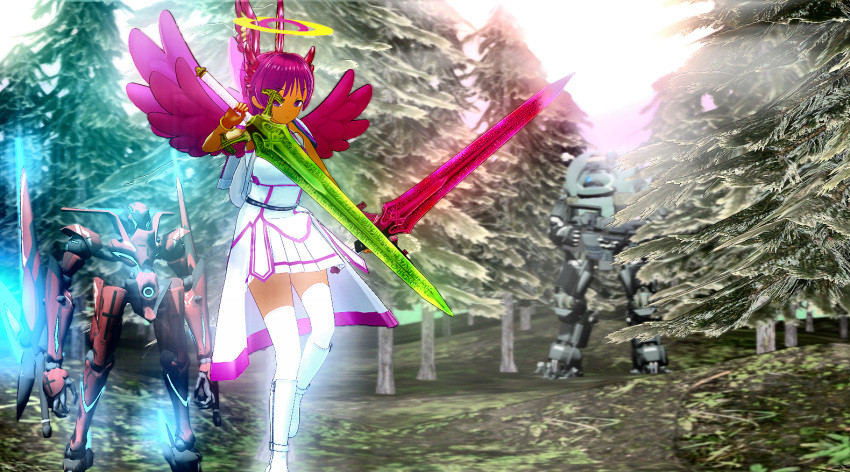 The Big ImageBoard (TBIB) - angel angel wings dual wielding forest halo ...