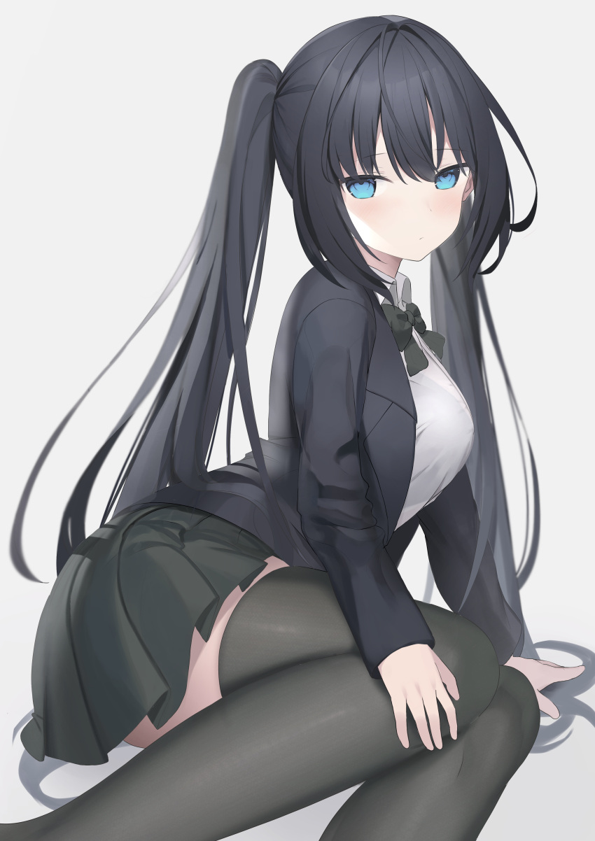 The Big ImageBoard (TBIB) - 1girl absurdres arm support black hair black jacket black skirt ...