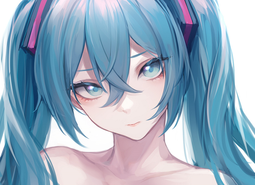 The Big ImageBoard (TBIB) - 1girl aqua eyes bangs bare shoulders blue hair byakuyayayayaya ...