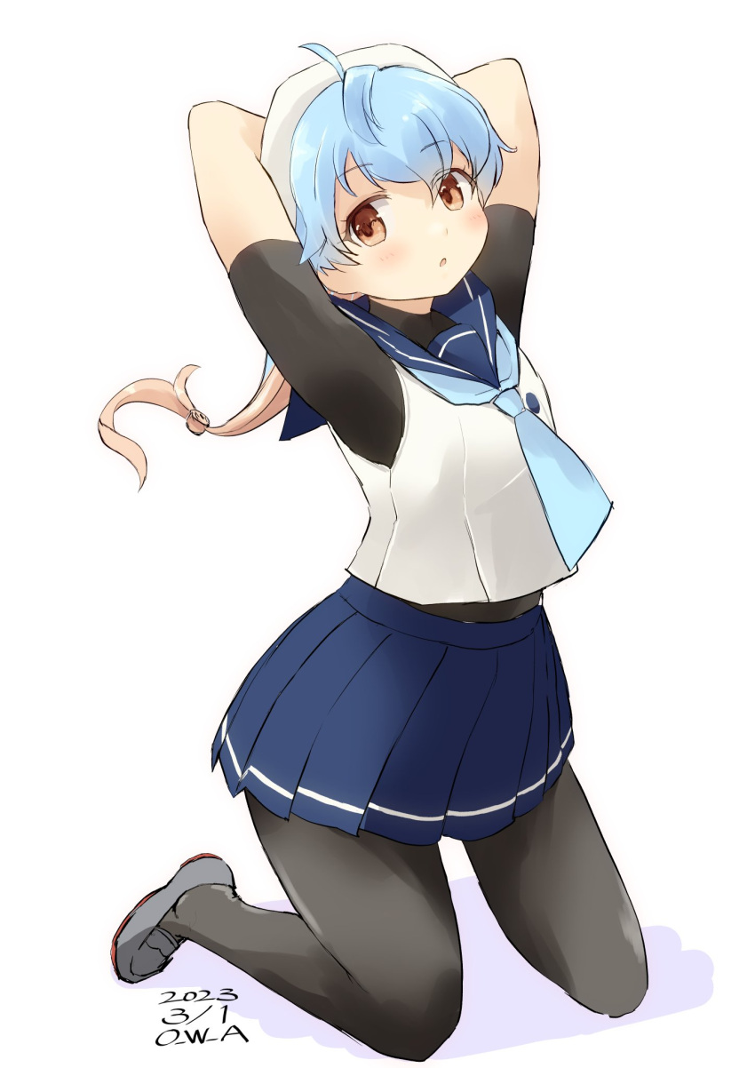 The Big ImageBoard (TBIB) - 1girl :o arms behind head artist name blonde hair blue hair blue ...