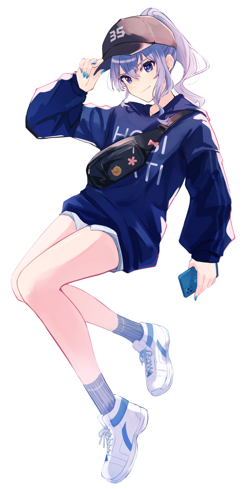 The Big Imageboard Tbib 1girl Absurdres Bare Legs Baseball Cap Blue Eyes Blue Hair Blue