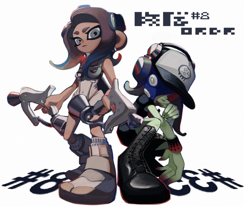 The Big ImageBoard (TBIB) - 2girls agent 8 (splatoon) black footwear blue hair bodysuit boots ...
