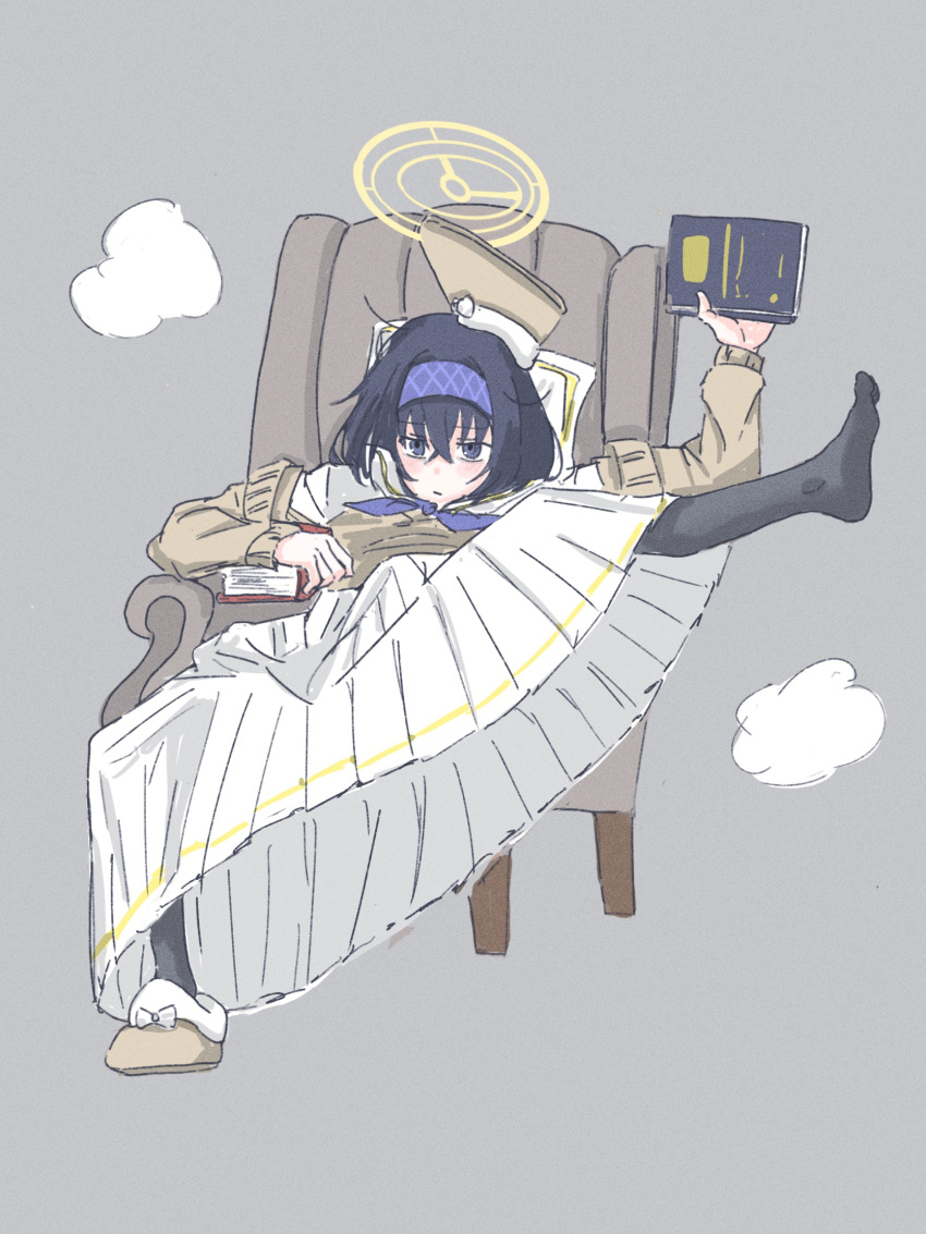 The Big Imageboard Tbib 1girl Armchair Black Hair Blue Archive