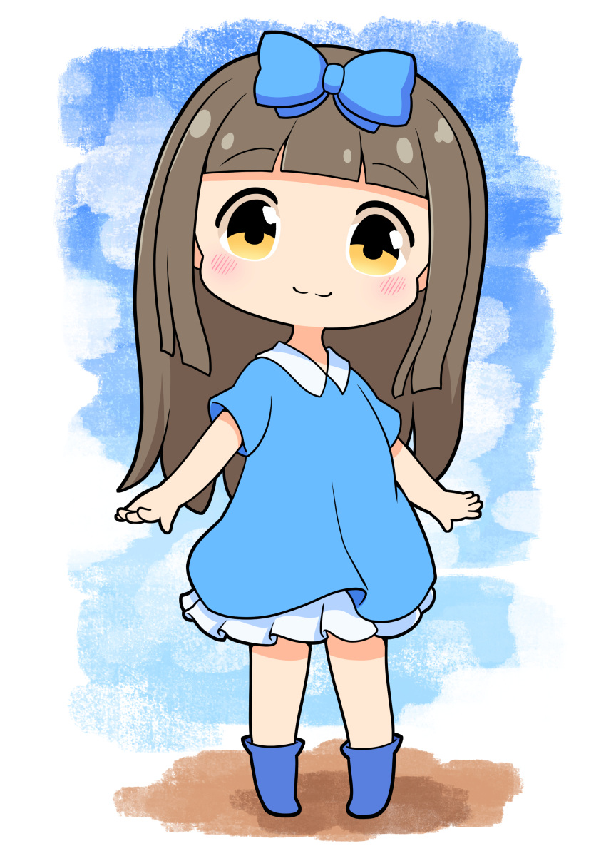 The Big ImageBoard (TBIB) - 1girl :3 absurdres adapted costume arms up blue background blue bow ...